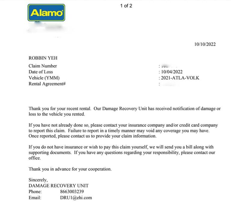 Alamo billed me $662 for rental car damage. Why won't insurance pay ...